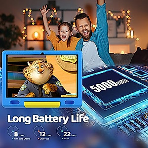 Cheerjoy Kids Tablet 10 inch, Android 12 Tablet for Kids with Parent Control, Kidoz Pre-Installed, 2GB+32GB, 6000mAh Dual Camera WiFi Bluetooth Tablet, Children Tablet with Shock-Proof Case (Blue)