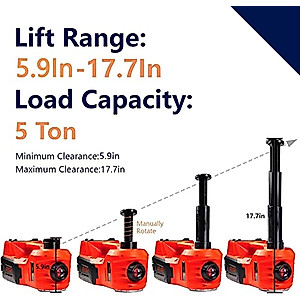 FEANISIFEI Hydraulic Electric Car Jack Kit 5 Ton 12 V with Impact Wrench Power, Built-in Inflator, LED Light, Portable Floor Gata para Set for Vehicle Truck SUV Automatic Lift Change Tire Repair Red