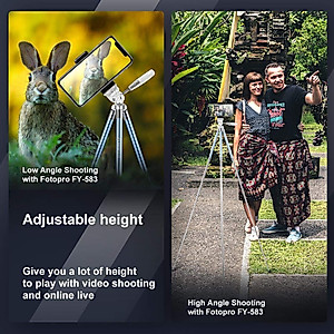 Phone Tripod Fotopro 40 Inch Lightweight Travel Tripod for iPhone Camera with Bluetooth Remote Phone Mount Portable Camera Tripod Stand for Vlogging Video Blue