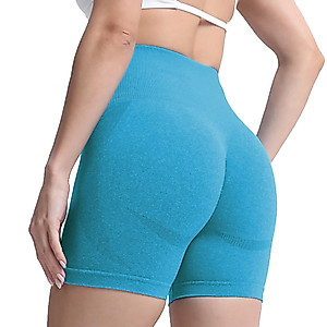 Aoxjox Contour Seamless Shorts for Women High Waist Workout Shorts Gym Biker Shorts Booty Running Yoga Shorts 5" (Blue Jewel Marl, Medium)