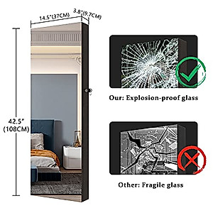 HNEBC Jewelry Organizer with 6 LED Lights, Jewelry Armoire with Mirror, Full Length Mirror Jewelry Cabinet with Jewelry Storage, Wall Mounted/Door Mounted (brown)