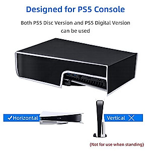 Mcbazel Horizontal Dust Cover for PS5 Console, 1680D Oxford Cloth Anti-Scratch Waterproof Dust Case with Back Cable Port for Playstation 5 Consoler - Black with White Line