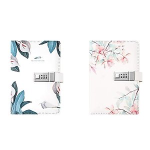 wyh Composition Notebook B6 PU Leather Code Lock Book Handbook College Student Digital Locking Diary Creative Notepad 112 Sheets 224 Pages Journal (Color : P+W)