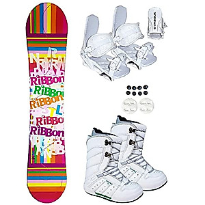 Symbolic 140cm Stella Ribbon AZ29 Snowboard White Bindings+ NW Blem Vintage Boots 5.5 6 (wl2) Package (140cm Ribbon (AZ29), Boot-Ladys 5.5-6 MP 23 (WL2))
