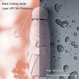 Pumi-geous Travel Umbrella Rain Compact Mini Umbrella Windproof UV Protection Lightweight Folding Portable Umbrellas for Girls Women (Pink)