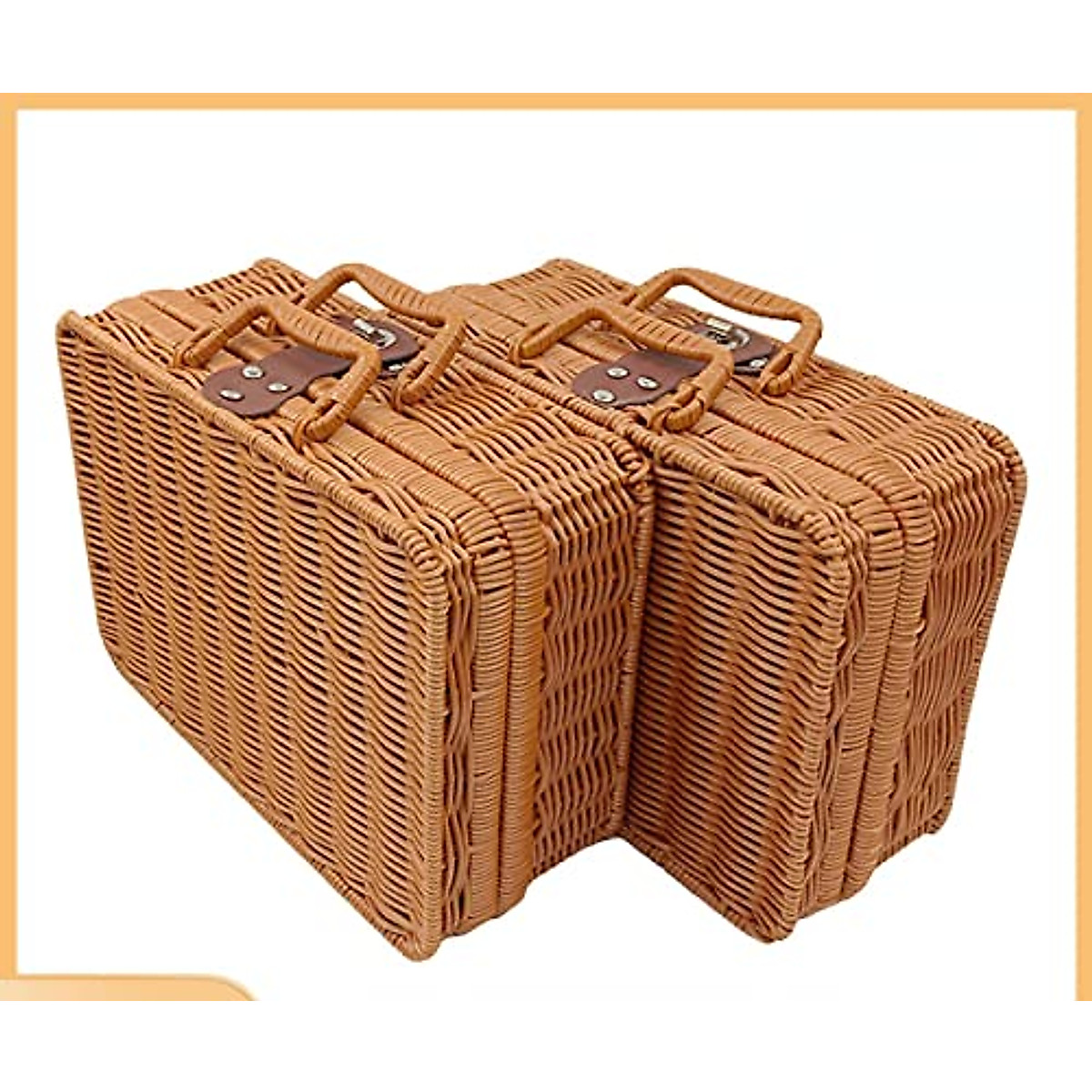 AMAOIS The New Rattan Box has Built-in Iron Frame, Lacquered Storage Box, Woven Storage Basket, Photography Props Gift Box New Rattan Box 30cm+Lining Brown