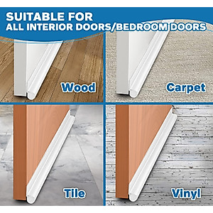 MAXTID Easy to Install 32 Inch Door Draft Stopper - White Foam and Polyester Door Seal