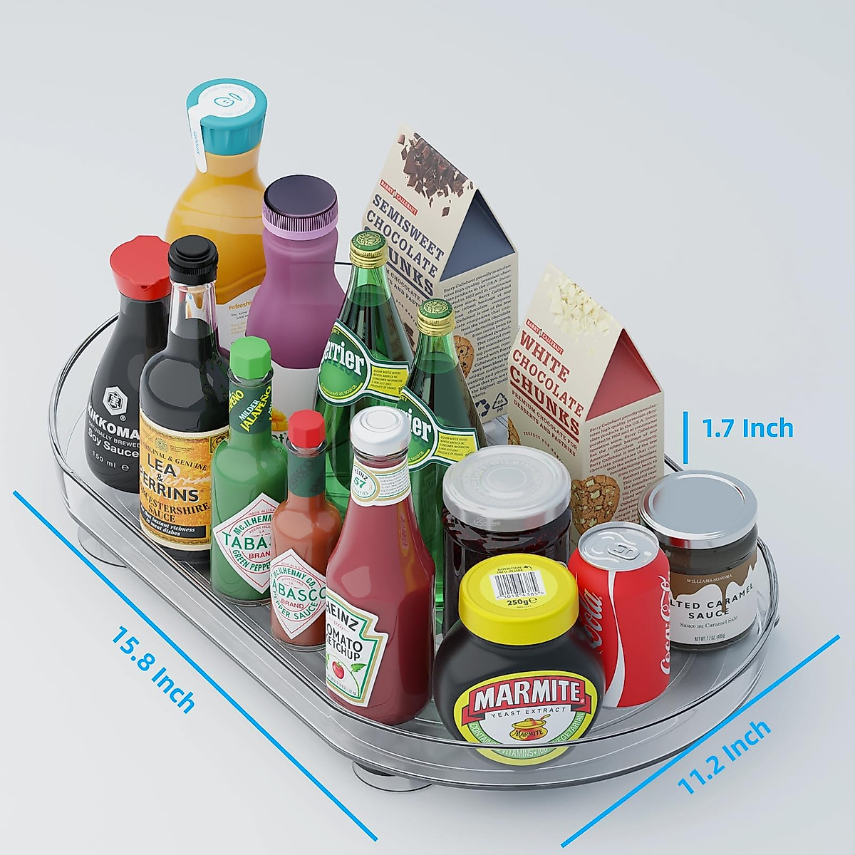 Lazy Susan for Refrigerator, Growfessor Refrigerator Lazy Susan with Unique Anti-Slip Design – Rectangular, Easy Glide with 4 Strong Suction Cups, 15.75" X 11" – Premium Refrigerator Storage Solution
