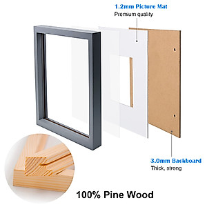 Egofine 8x10 Picture Frame Made of Solid Wood, Covered by Plexiglass for Pictures 4x6 or 5x7 with Mat or 8x10 Without Mat, Table Top Display and Wall Display Photo Frame, Dark Gray