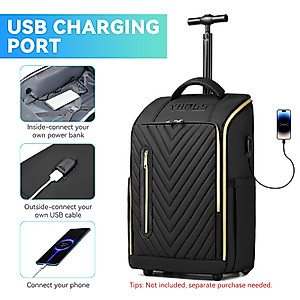 GOTECH Rolling Backpack, Waterproof Backpack with Wheels for Business Commuter, Carry on Backpack with Laptop Compartment, Fit 15.6/18 Inch Laptop, Wheeled Backpack for Adults (Gold Black)