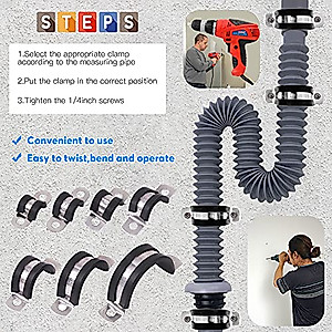 Glarks 16Pcs 10MM 2 Hole U-Tube Strap Clamp Set 304 Stainless Steel Rubber Cushion Rigid Pipe Strap U Bracket Tube Strap Assortment Kit For Pipe Tube Fixing (10mm)