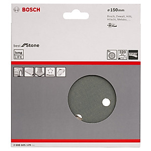 Bosch 2608605129 F355 Sanding Discs for Stone, Velcro Type, 6 Hole, 150mm, P320 Grit, Black, Pack of 5