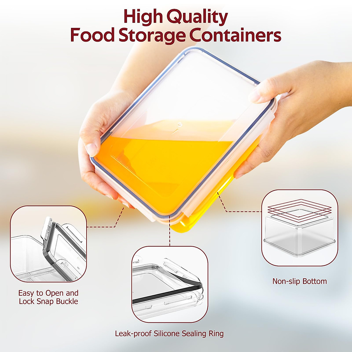 85oz Large Food Storage Containers with Lids Airtight Set - 100% Leak Proof Plastic Meal Prep Lunch Containers for Kitchen Organizer, Easy to Snap Includes Labels & Pen (16 Containers+16 Lids)