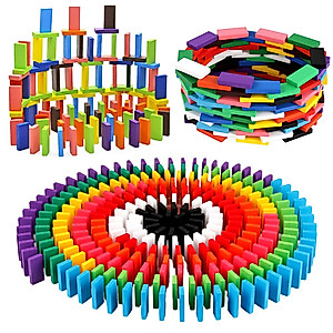 BigOtters Super Domino Blocks, 360PCS Bulk Domino Start Kit 12 Colorful Wooden Domino Blocks Educational Racing Game for Kids Birthday Party Favor