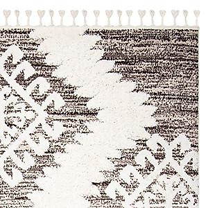 SAFAVIEH Moroccan Tassel Shag Collection 8' x 10' Ivory / Brown MTS652A Boho Non-Shedding Living Room Bedroom Dining Room Entryway Plush 2-inch Thick Area Rug