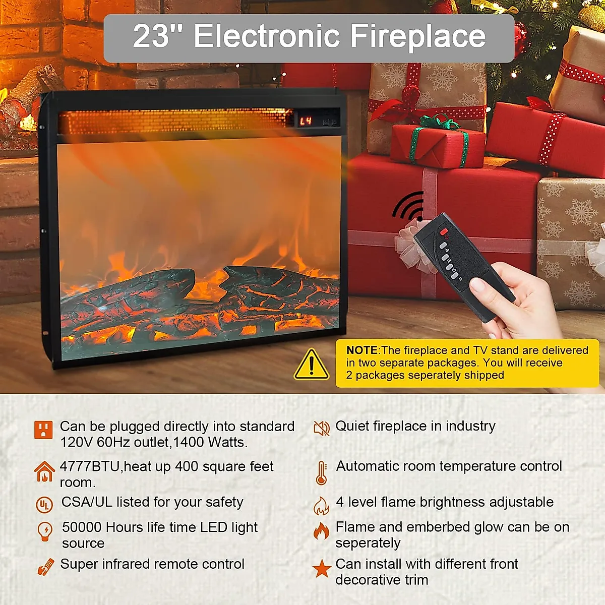 OKD Fireplace TV Stand for 70 75 Inch TV, Industrial & Farmhouse Entertainment Center with Sliding Barn Door & 23" Electric Fireplace, Rustic Media Console Cabinet for Living Room, Antique White