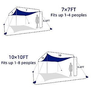 UMARDOO Family Beach Tent Canopy Sun Shade Portable 10×10FT, Large Wind Resistance Beach Sun Shelter Easy Setup with Packable Carry Bag for Outdoor Travel UPF 50+ (Blue)