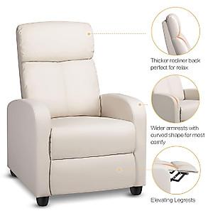 Topeakmart Single Recliner Chair Padded Seat PU Leather Recreation Room Sofa Reclin Home Theater Chair (Beige)