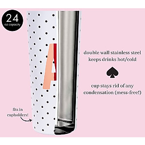 Kate Spade New York Cute Stainless Steel Mug, 24 Ounce Initial Travel Tumbler, Double Wall Insulated Cup with Lid, A (Pink)