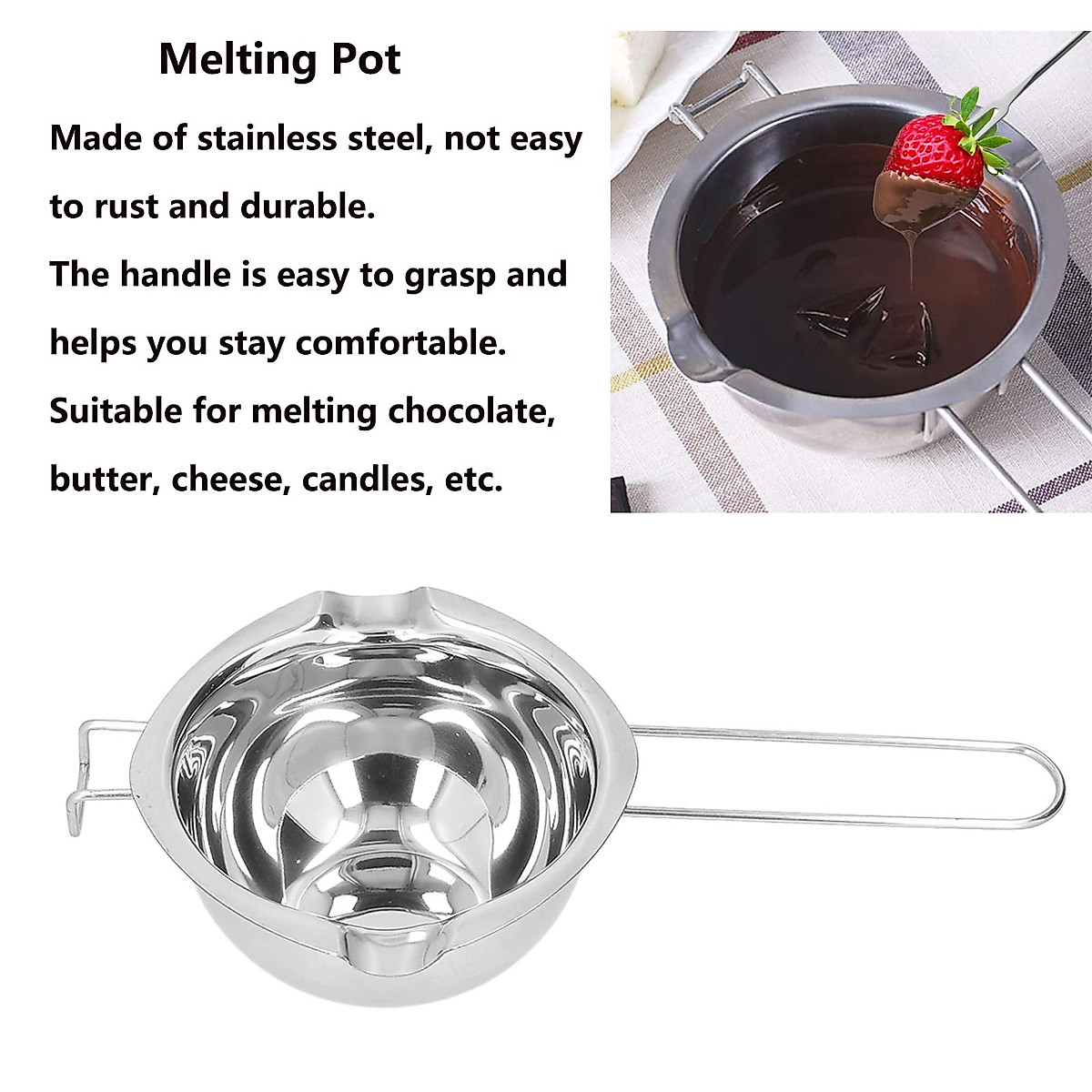 Chocolate Melting Pot, 400ml Stainless Steel Double Boiler Pot Universal Melting Pot for Melting Chocolate, Candy, Soap and Candle Making