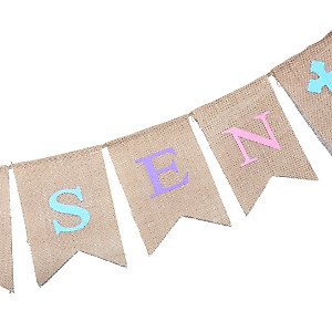 LUOEM Easter Banners Happy Easter Decorations HE IS RISEN Burlap Jute Bunting Banners Garland Easter Party Decors Favors