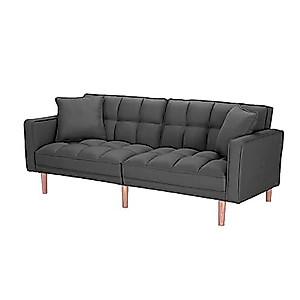 QSSLLC Futon Sofa Bed Convertible Loveseat, Sleeper Sofa with 2 Pillows and Solid Wood Legs, 76 inchL Sofa Couch for Compact Living Space, Apartment, Dorm - Dark Gray