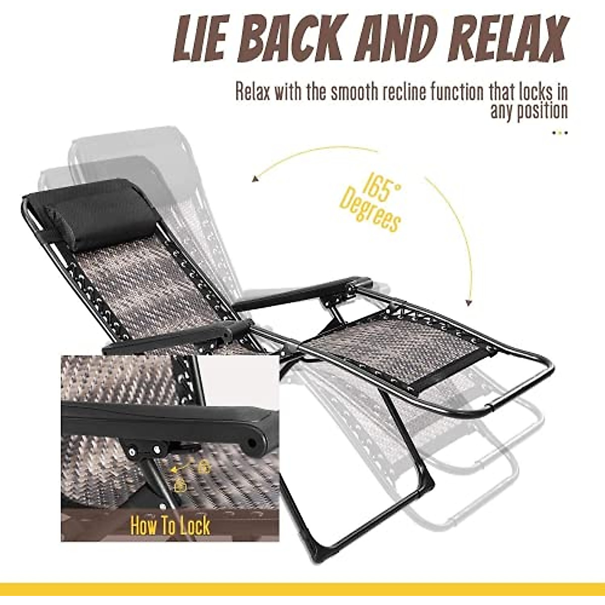 Omelaza Outdoor Zero Gravity Lounge Chair, Adjustable Reclining Patio Folding Chair with Headrest and Cup Holder, All-Weather Rattan Wicker for Pool, Yard, Garden - Grey