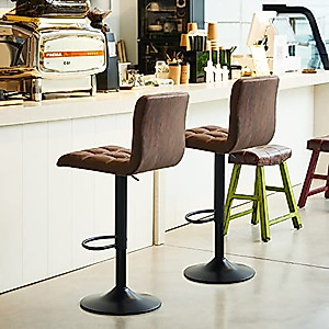 SUPERJARE Bar Stools Set of 2-360° Swivel Barstools with Back, Adjustable Height Bar Chairs, Modern Counter Height Chairs for Pub Kitchen, Vintage Brown, Fabric