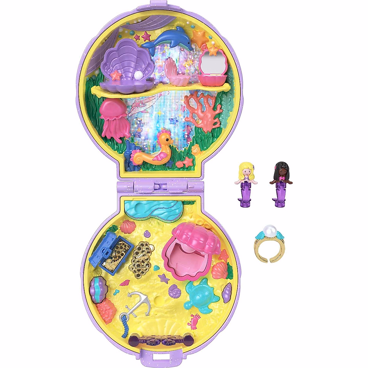 Polly Pocket Keepsake Collection Mermaid Dreams Collectible Compact, Under-The-Sea Theme, Special Box, 2 Mermaid Dolls, Wearable Ring & More, Collectible Gift, Ages 4 Years Old & Up