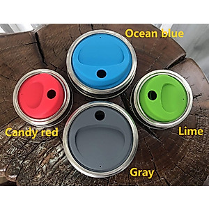 THINKCHANCES Reusable Food Grade and BPA Free Silicone Round Sip Coffee Juice Drinking Straw Lid Set with Stainless Steel Rings for Mason, Ball, Canning Jars, Pack of 4 Sets (Wide Mouth,Round Hole)