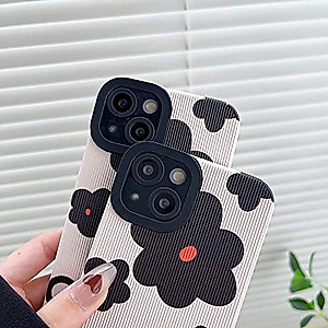 Cute Flower Phone Case Compatible with iPhone 13 Protective Cover Fashion Faux Leather Silicone Cases for Apple iPhone 13 - White