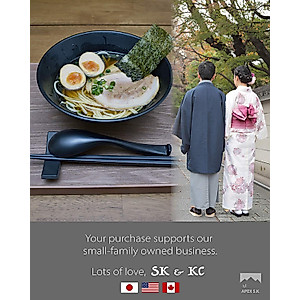 APEX S.K. 4 Sets 30 Ounce Japanese Ramen Noodle Soup Bowl Melamine Hard Plastic Dishware Ramen Bowl Set with Matching Spoon and Chopsticks for Udon Soba Pho Asian Noodles