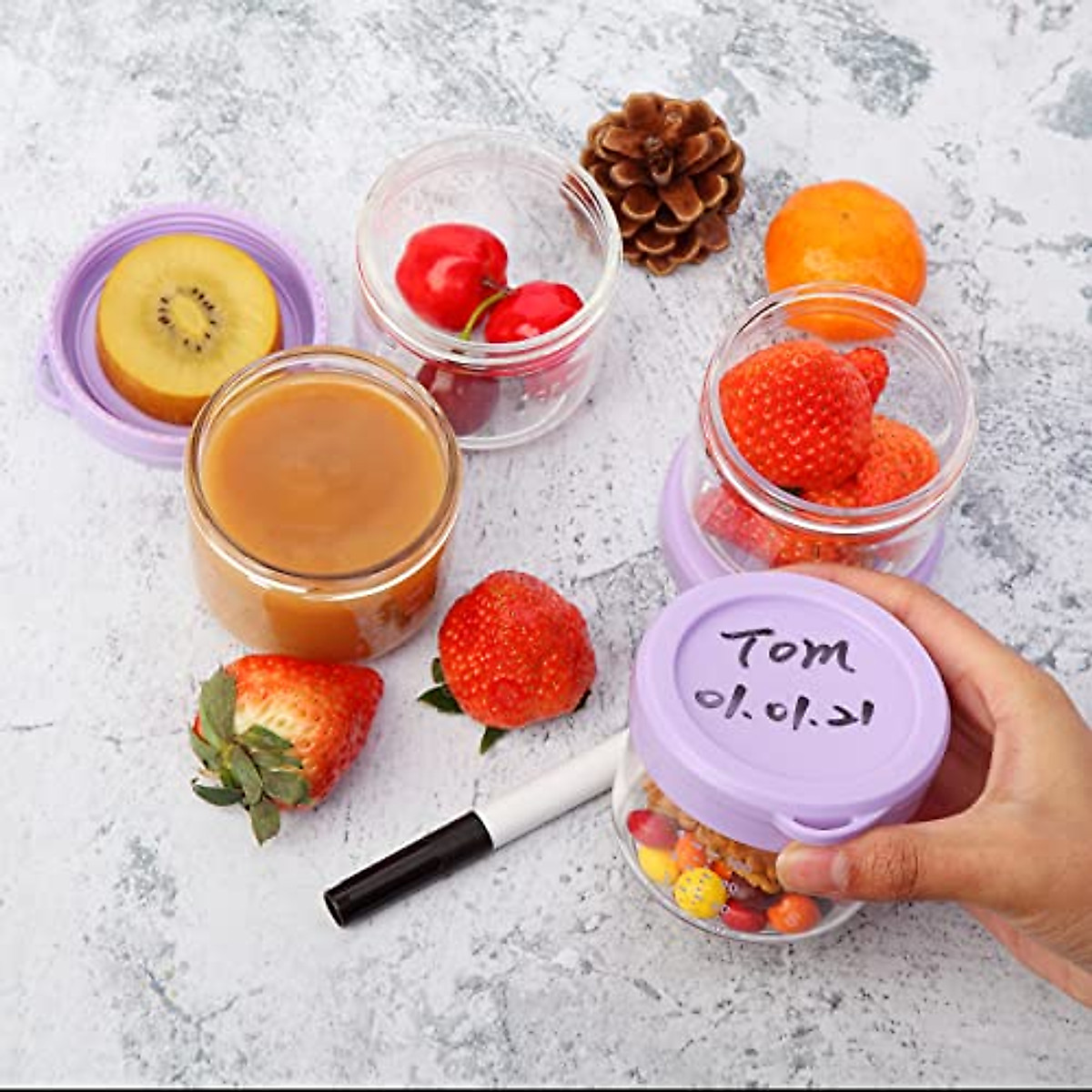 Glass Baby Food Storage Containers COMI Reusable 4OZ Baby Food Jars with Food Grade Plastic Lids, Pack of 6, Microwave/Dishwasher Friendly