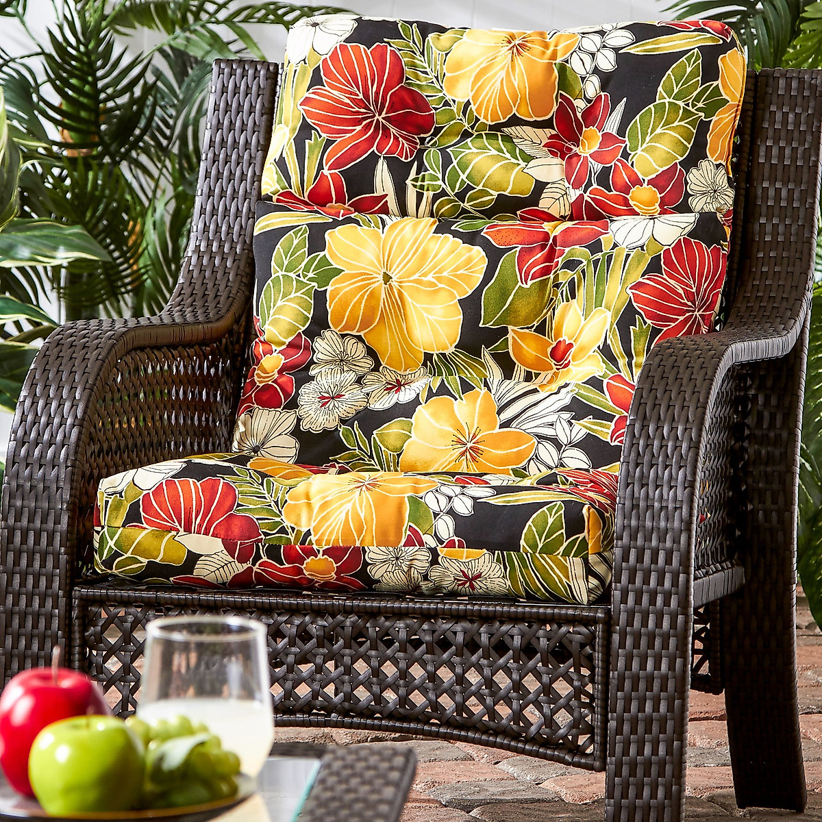 Greendale Home Fashions Indoor/Outdoor High Back Chair Cushion, Aloha Black