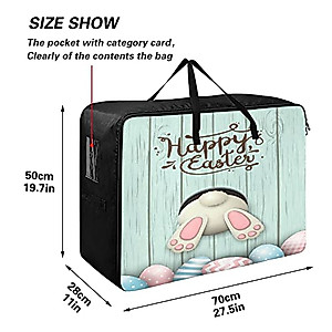 DOMIKING Under Bed Clothes Storage Bag - Bunny Happy Easter Eggs Blanket Storage Large Storage Containers with Zipper Pillow Storage 27.6x19.7x11inch