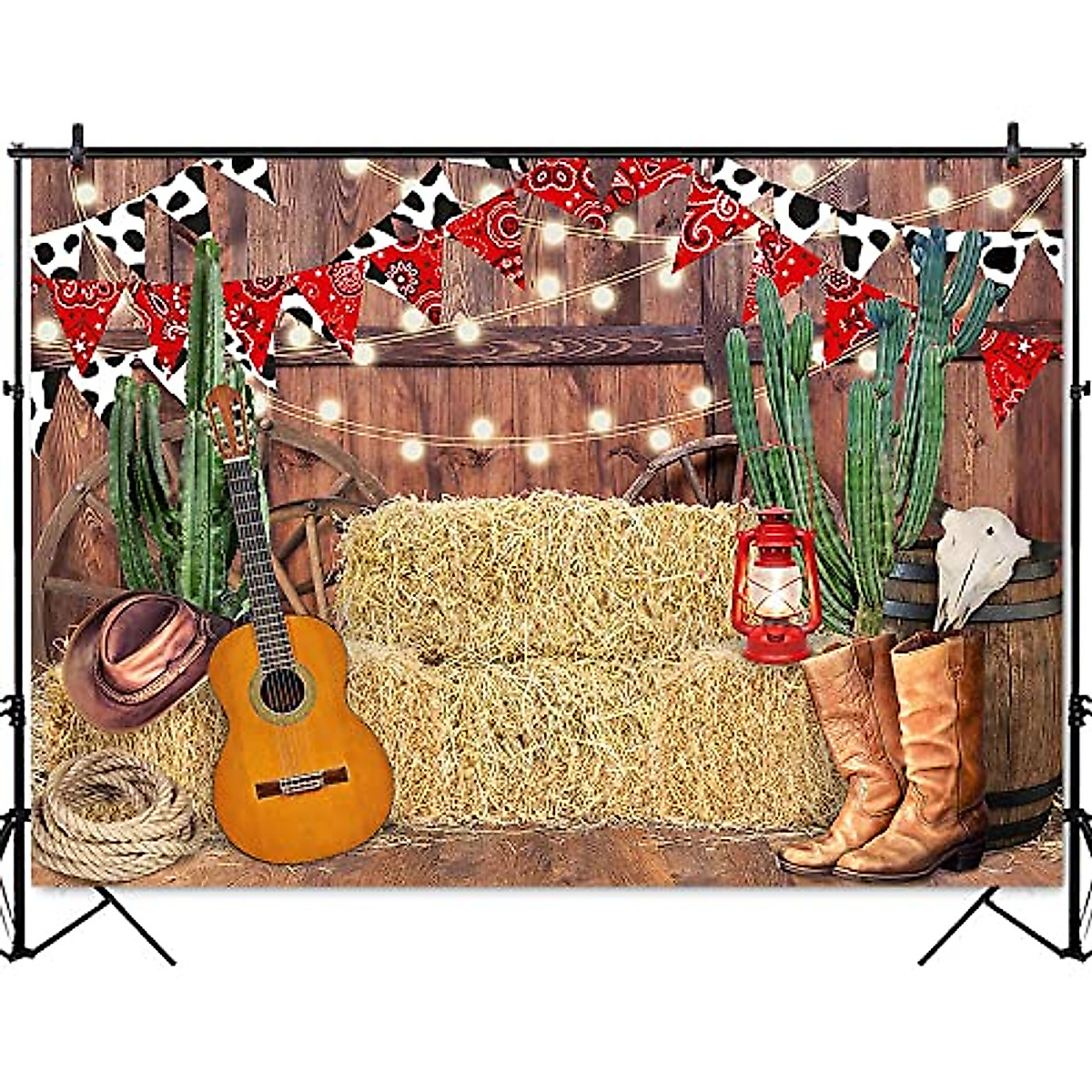 Mocsicka Western Cowboy Photography Backdrop Rustic Wooden Barn Background for Portrait Wild West Birthday Party Cake Table Decoration Banner Photo Booth Props (7x5ft)