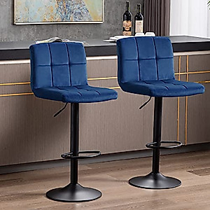 Duhome Velvet Bar Stools Set of 2, Bar Chairs Set Counter Height Bar Stool Adjustable Swivel Island Stools for Kitchen Pub, Dark Blue