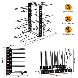Devan Pots and Pans Organizer Adjustable 8+ Pots and Pans Oragnizer, Kitchen Counter and Cabinet Pot Lid Holder with 3 DIY Methods (6 Hooks Included)