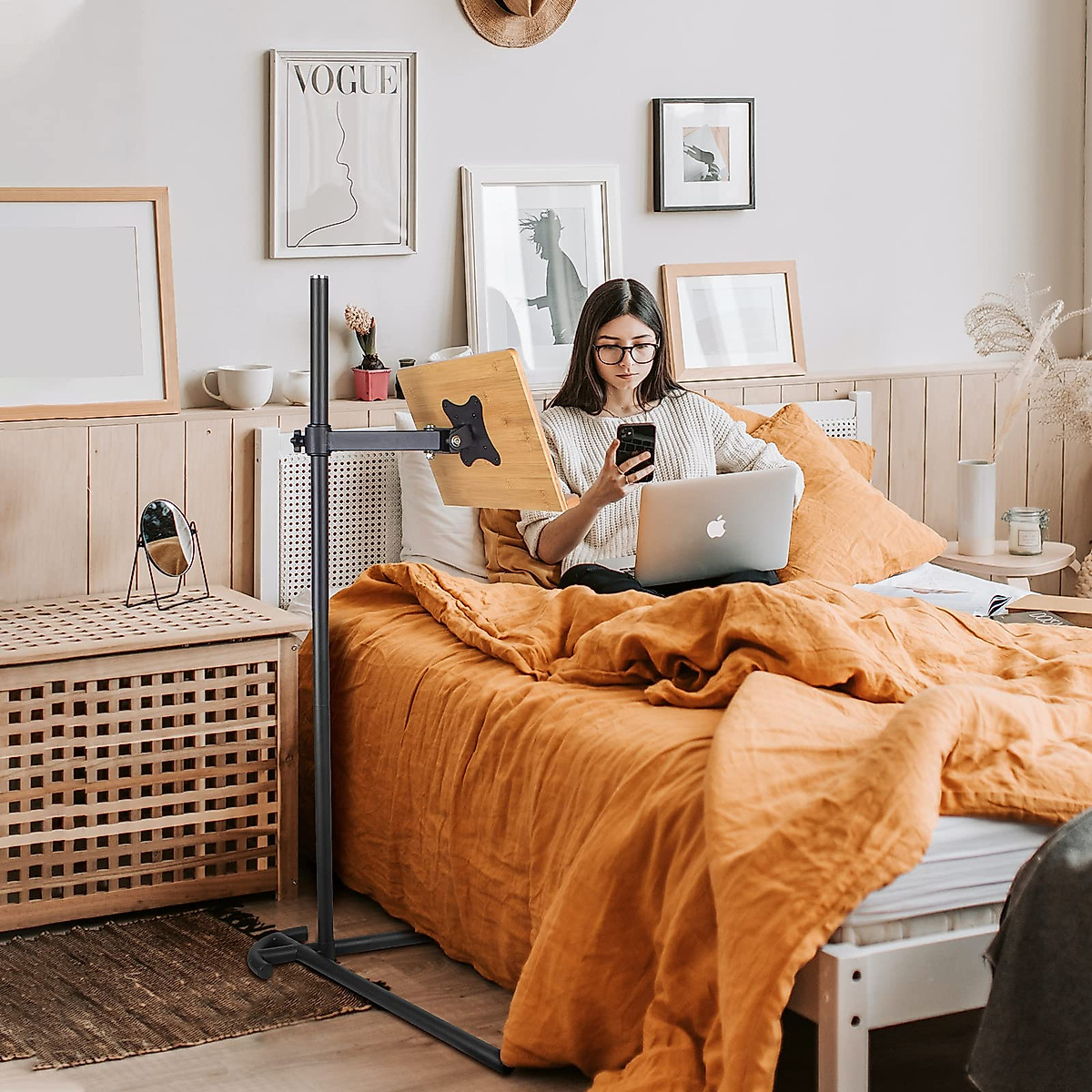 Laptop Stand for Couch, wishacc Height Adjustable Laptop Tray Tablet Book Stand for Reading in Bed, Compatible with Ipad Pro 12.9 Inch, Surface Laptop, Ipad Air, Ipad Mini,MacBook Pro/Air