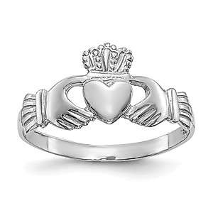 Solid 14k White Gold Ladies Irish Claddagh Celtic Ring Band Size 6.5