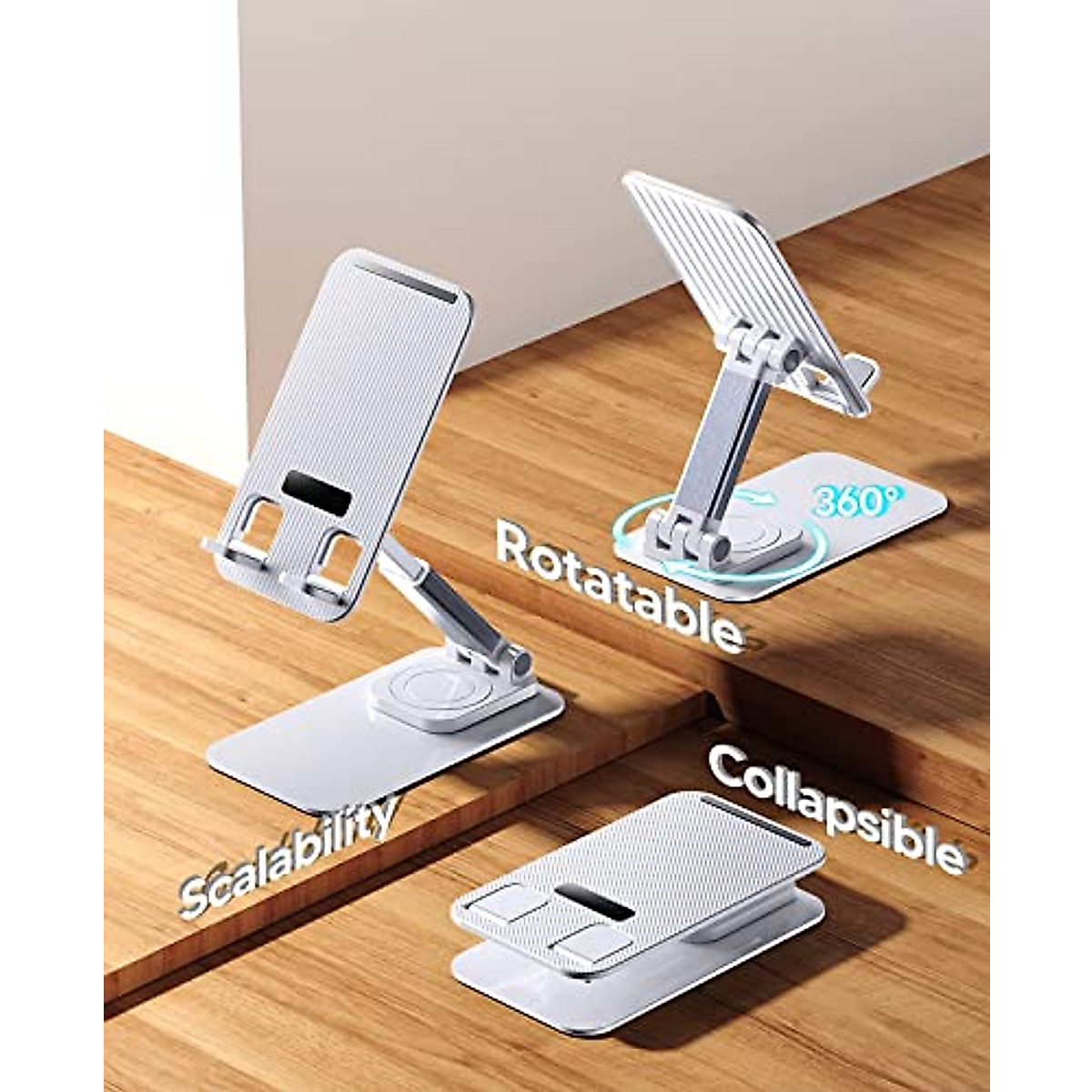 KEUASX Foldable Cell Phone Stand for Desk,Adjustable Mobile Rotatable Phone Holder for Office,Portable iPhone Stands Thick Case Friendly Compatible with iPhone 14/13/12Pro Max, Google Pixel