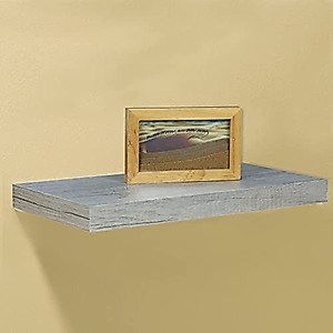 Home Basics Floating Wall Shelf Washed Grey 18" (1 Shelf) Contemporary and Modern Shelf for Picture Frames, Sculptures, Plants, and Essentials | Invisible Mounting Brackets