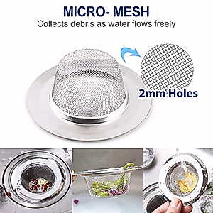 LotFancy Kitchen Sink Strainer, 2Pcs Stainless Steel Mesh Drain Strainer, Large Wide Rim 4.5" Diameter, 1.5" Deep Drain Screen, Anti Clogging