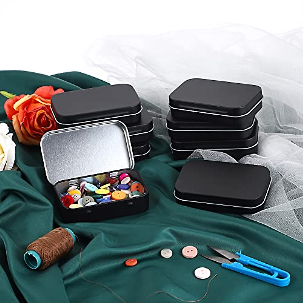 BTSKY 8 Pack Metal Hinged Tins Box Containers Small Metal Tins with Lids Metal Box Tin Cans Mini Bead Organizer for Craft Storage Jewelry Candy Black