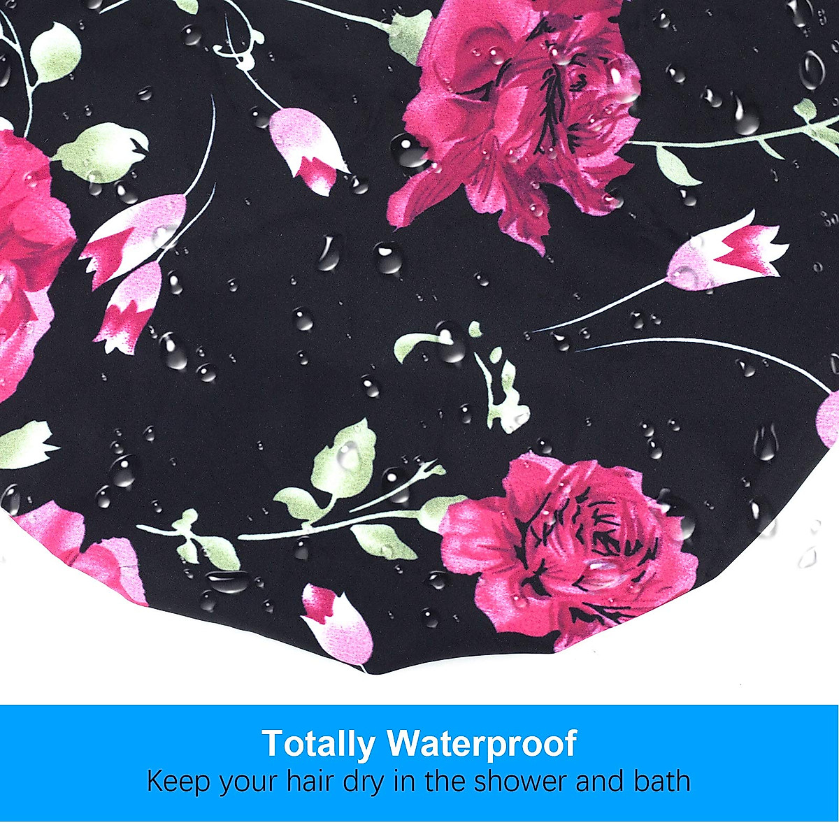 Reusable Shower Cap for Women Long Hair, Waterproof Large Shower Caps Adjustable, Washable, Breathable