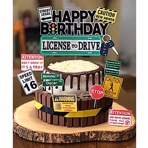 Driver License Birthday Cake Topper, New Driver Birthday Cake Decor, Car Road Signs Theme Party Supplies, 16th 17th Learner Driver Birthday Cake Topper