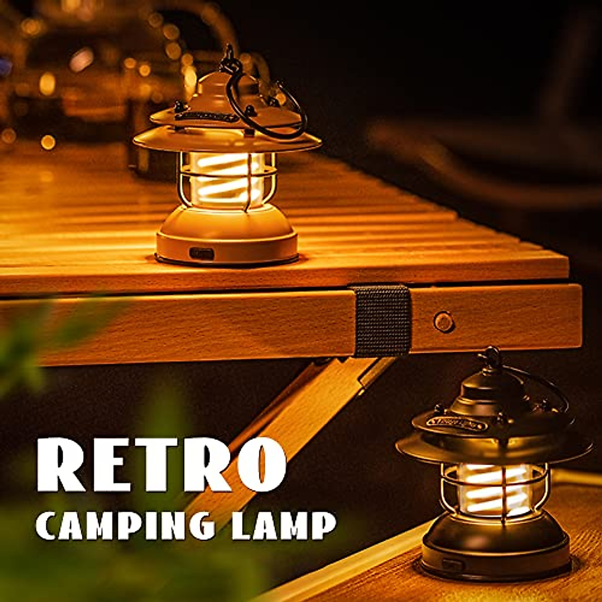 PINSAI LED Camping Lantern,Mini Rechargeable Retro Warm Camp Light,Battery Powered Metal Vintage Hanging Lamp,Portable Waterpoor Outdoor Tent Bulb, Emergency Lighting for Power Failure,Outages
