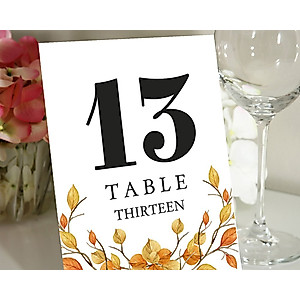 Darling Souvenir, Autumn Theme 1-12 Table Numbers Fall Wedding Reception Decor Table Cards (4x6 Inches)