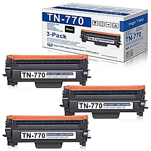 (5,000 Pages High Yield) TN770 Toner Cartridge Black Replacement for Brother TN-770 DCP-L2550DW MFC-L2750DW HL-L2370DW HL-L2325DW Printer Toner, TN770 3PK
