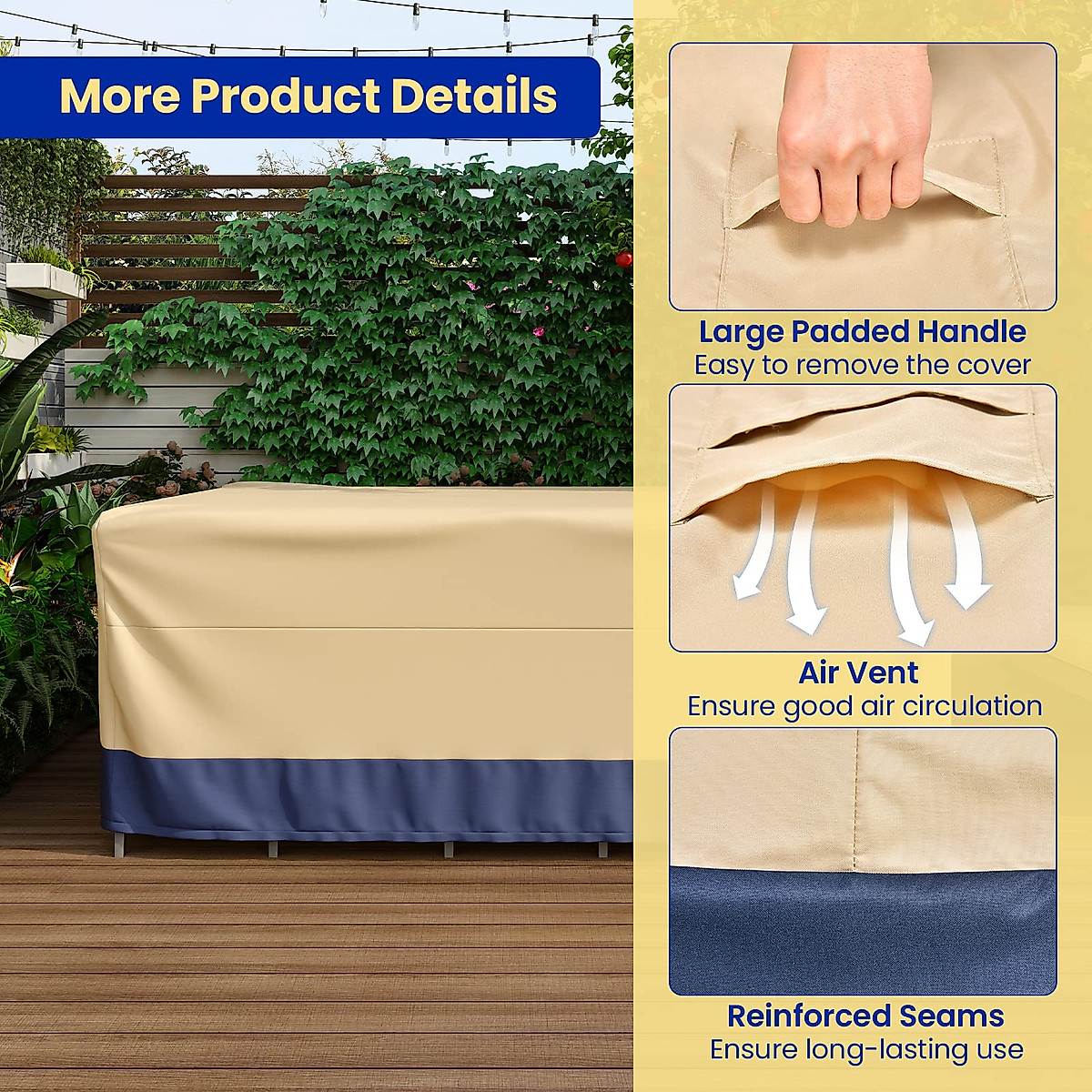 Tangkula Patio Table Set Cover, Outdoor Furniture Cover w/ Padded Handle & Click-Close Straps, Patio Furniture Cover with Air Vent, Heavy Duty PU Table & Chair Cover, 90”W x 50”D x 32”H